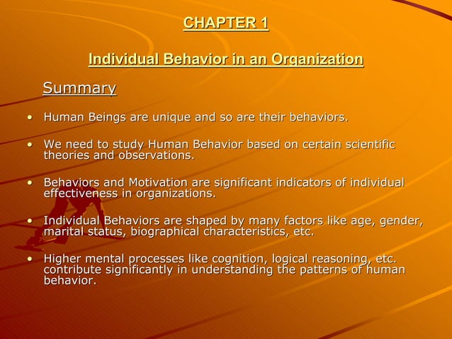 Organisational Behavior: Individual Behavior In An Organization | PDF ...
