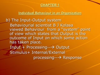 Organisational Behavior: Individual Behavior In An Organization | PDF