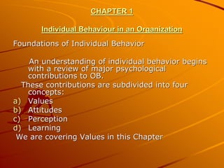 Organisational Behavior: Individual Behavior In An Organization | PDF
