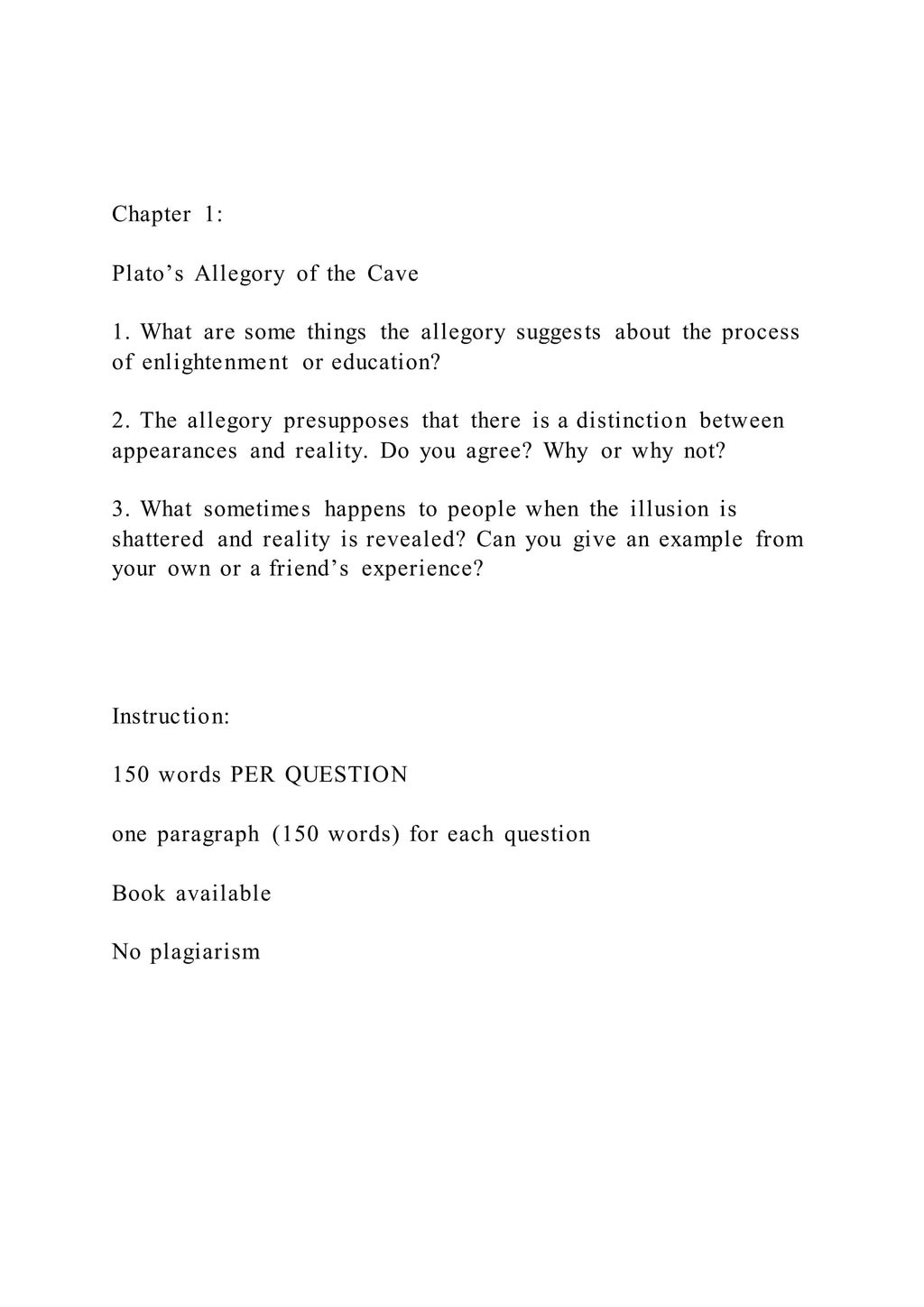 Chapter 1Plato’s Allegory of the Cave 1. What are some | DOCX