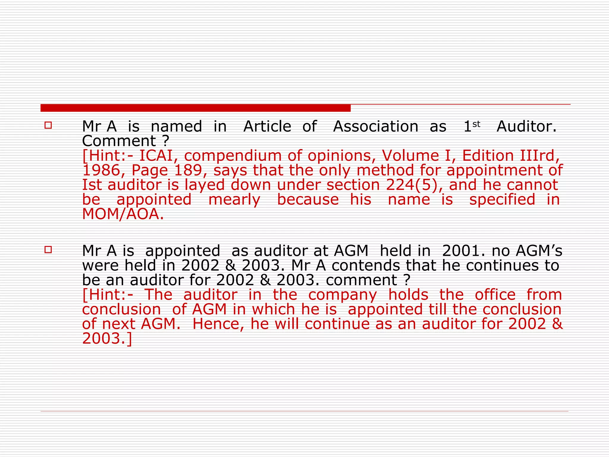 Important Questions of Appointment of Auditor | PPT