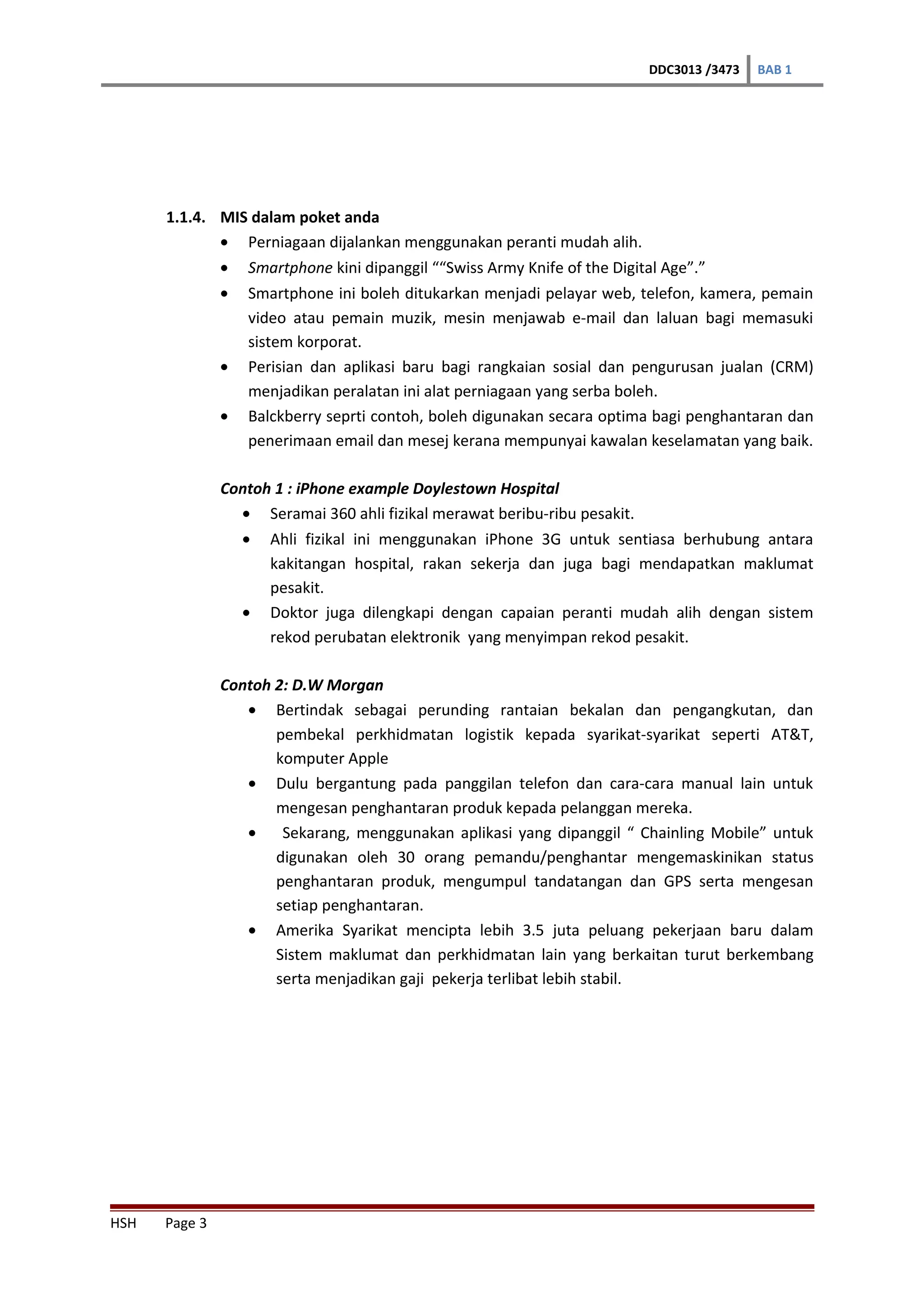 Chapter 1 sistem maklumat dalam dunia global MIS | DOC