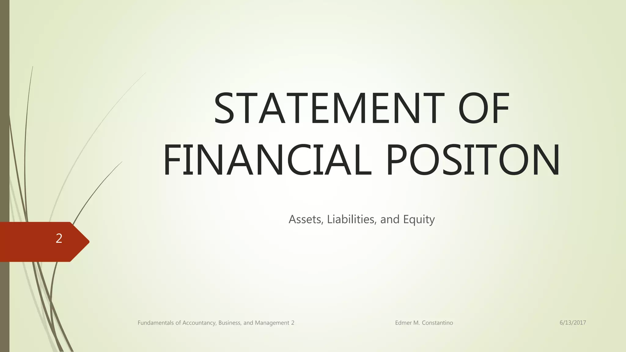 Statement of Financial Position (SFP) - Chapter 1 | PPTX