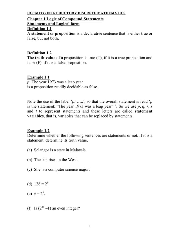 Chapter 1 Logic of Compound Statements | PDF