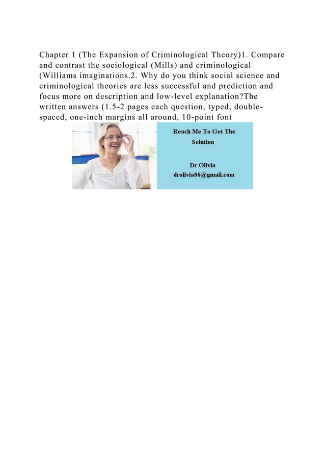 Chapter 1 (The Expansion of Criminological Theory)1. Compare and con.docx