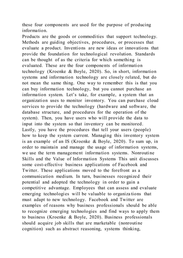 Chapter 1 The Importance of MIS Unit Lesson In this unit, we expl | PDF