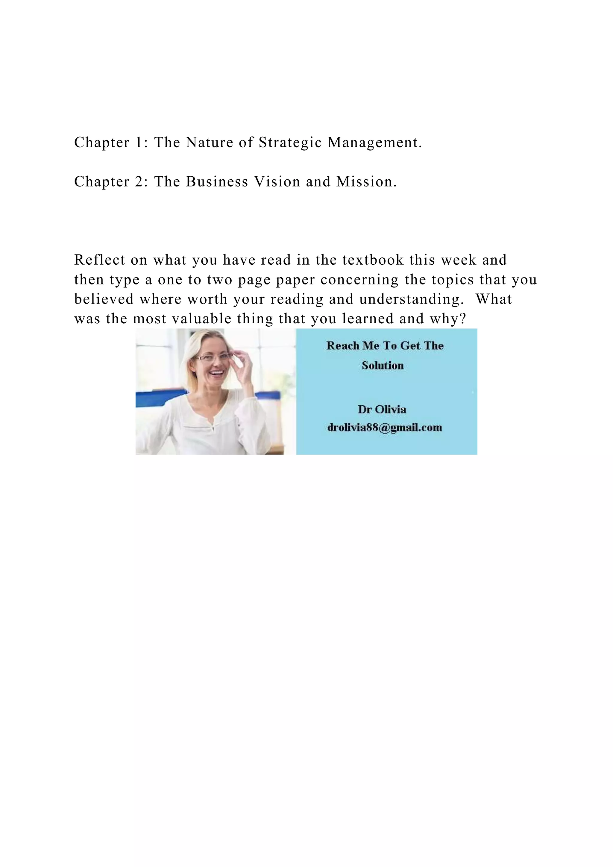 Chapter 1 The Nature of Strategic Management.Chapter 2 The.docx