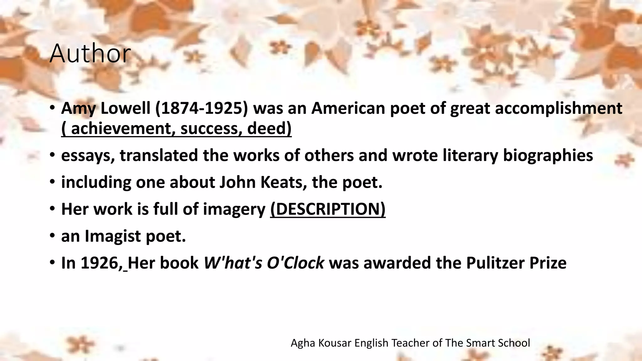 The Poem By Amy Lowel | PPT