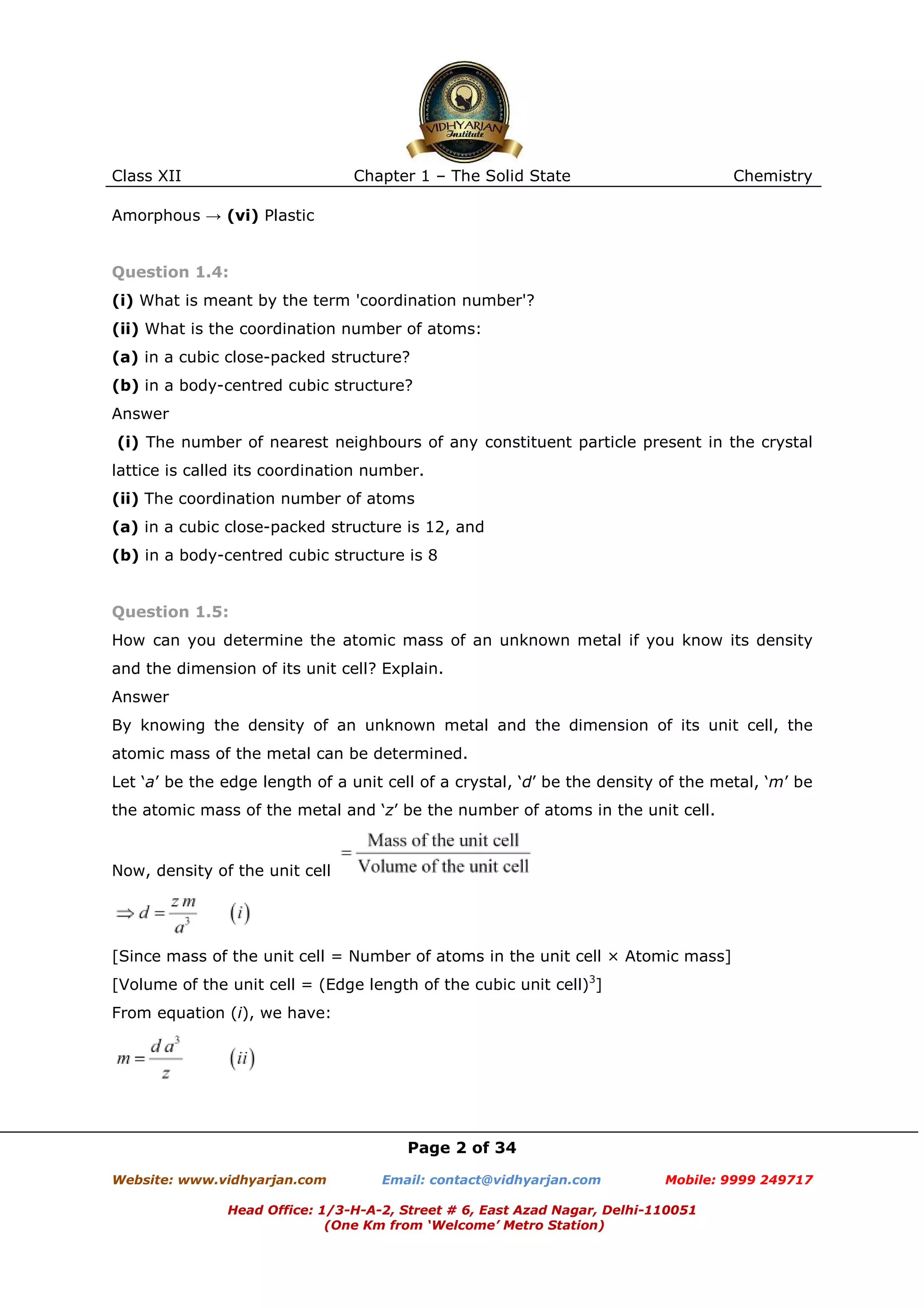 Chapter 1 the solid state | PDF