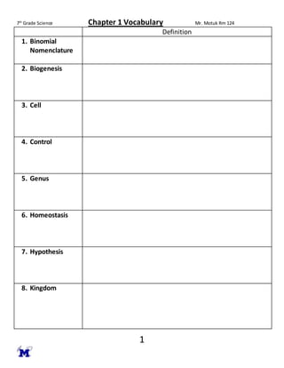 Chapter 1 vocabulary student (2012 book) | DOCX