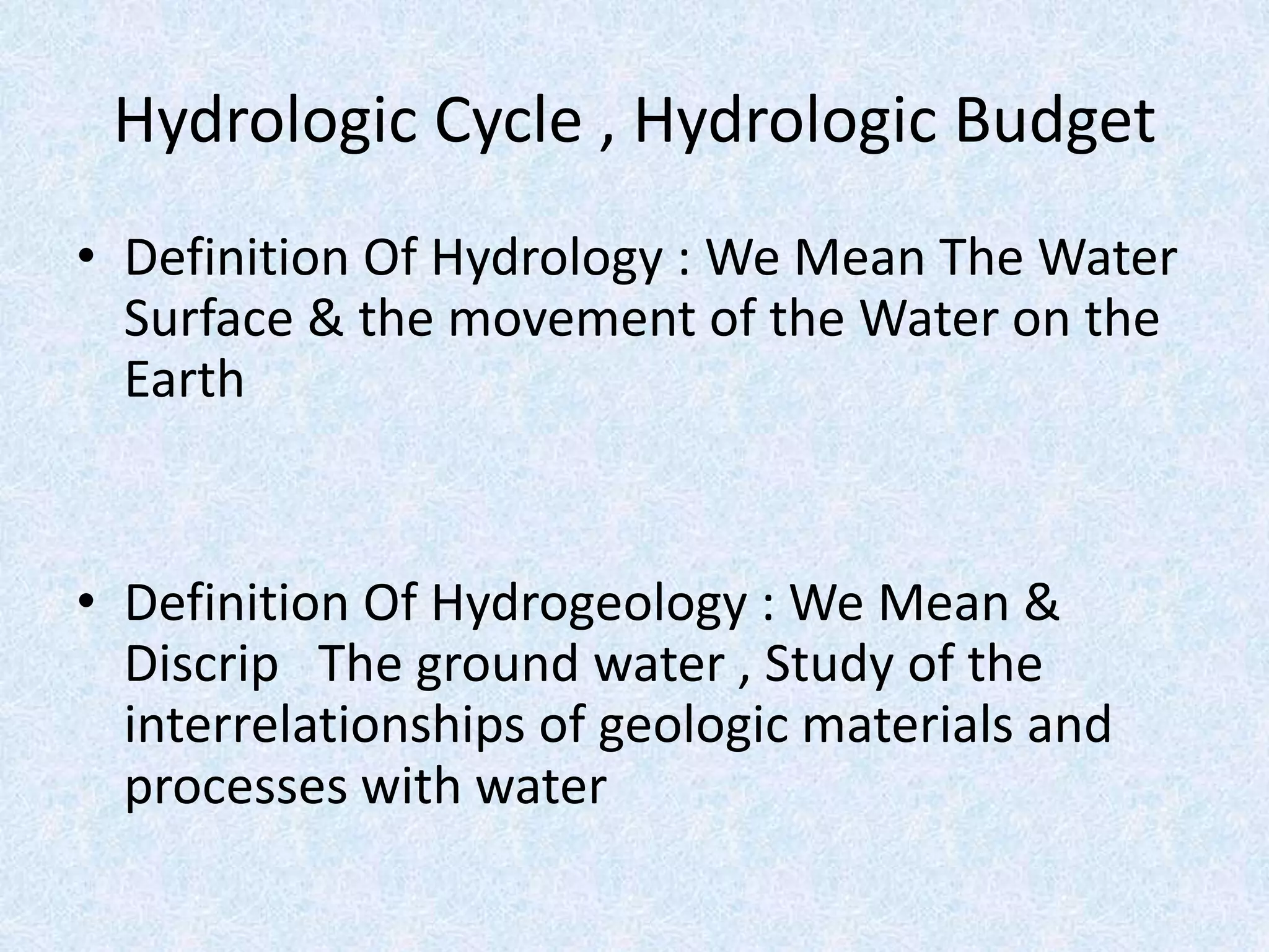 Water Chapter 1 Fetter - Applied Hydrogeology | PPT