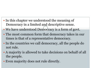 Chapter 1 What is Democracy Why Democracy.ppt | Civic affairs | Politics