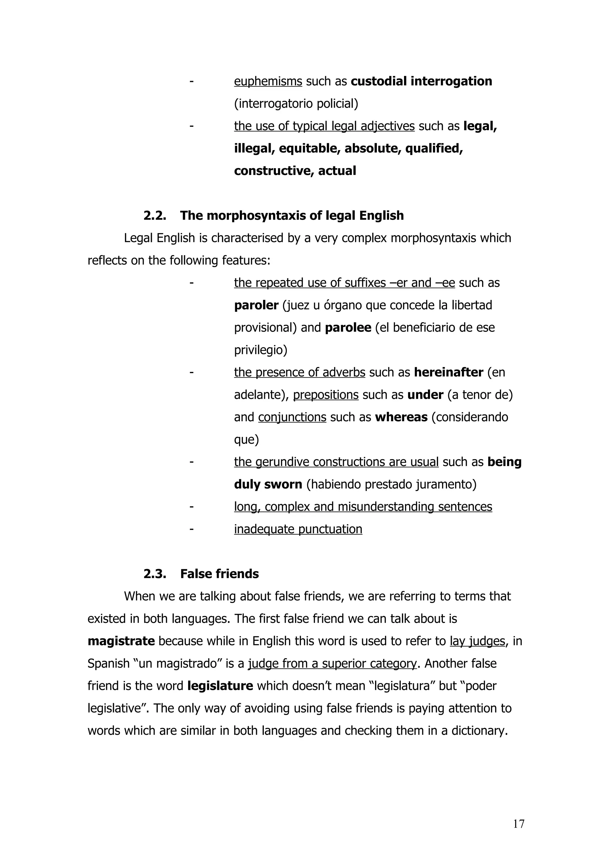 Chapter 2: Legal English. Features and exercises | DOC