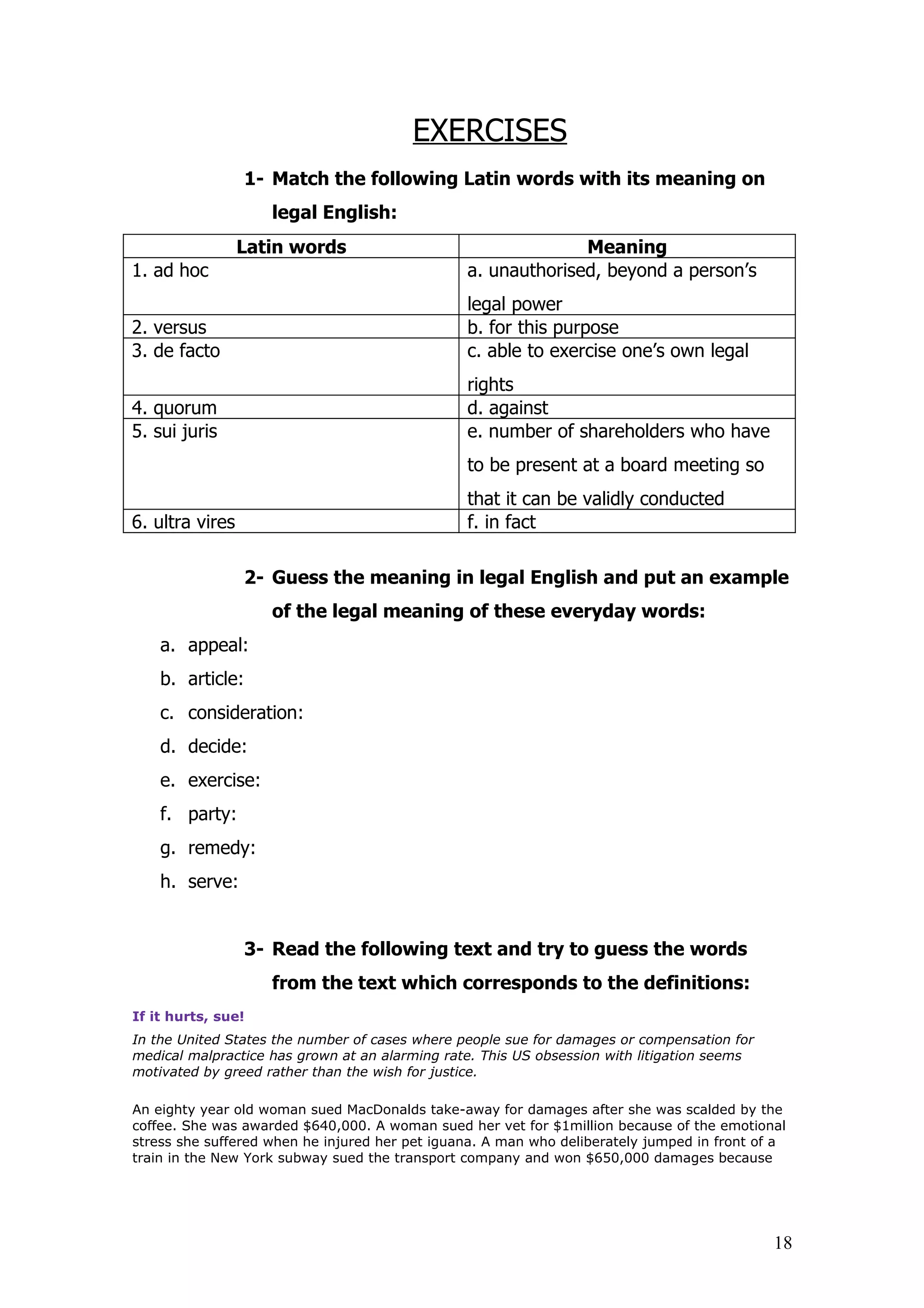 Chapter 2: Legal English. Features and exercises | DOC