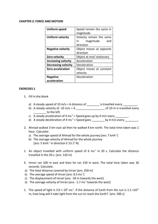 Exercises Chapter 2:Force & Motion | PDF