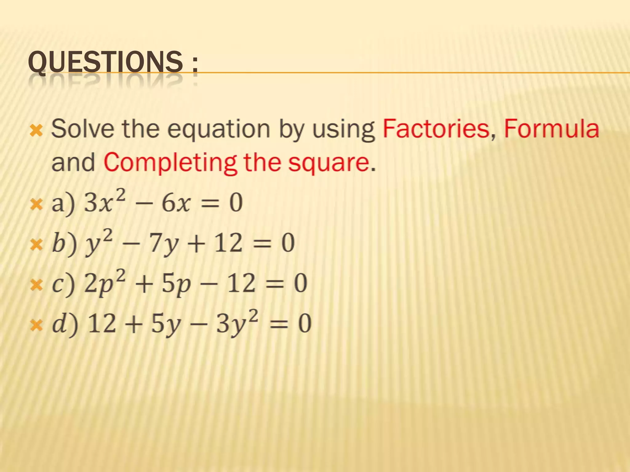 Chapter 2 : EQUATIONS AND INEQUALITIES | PPTX