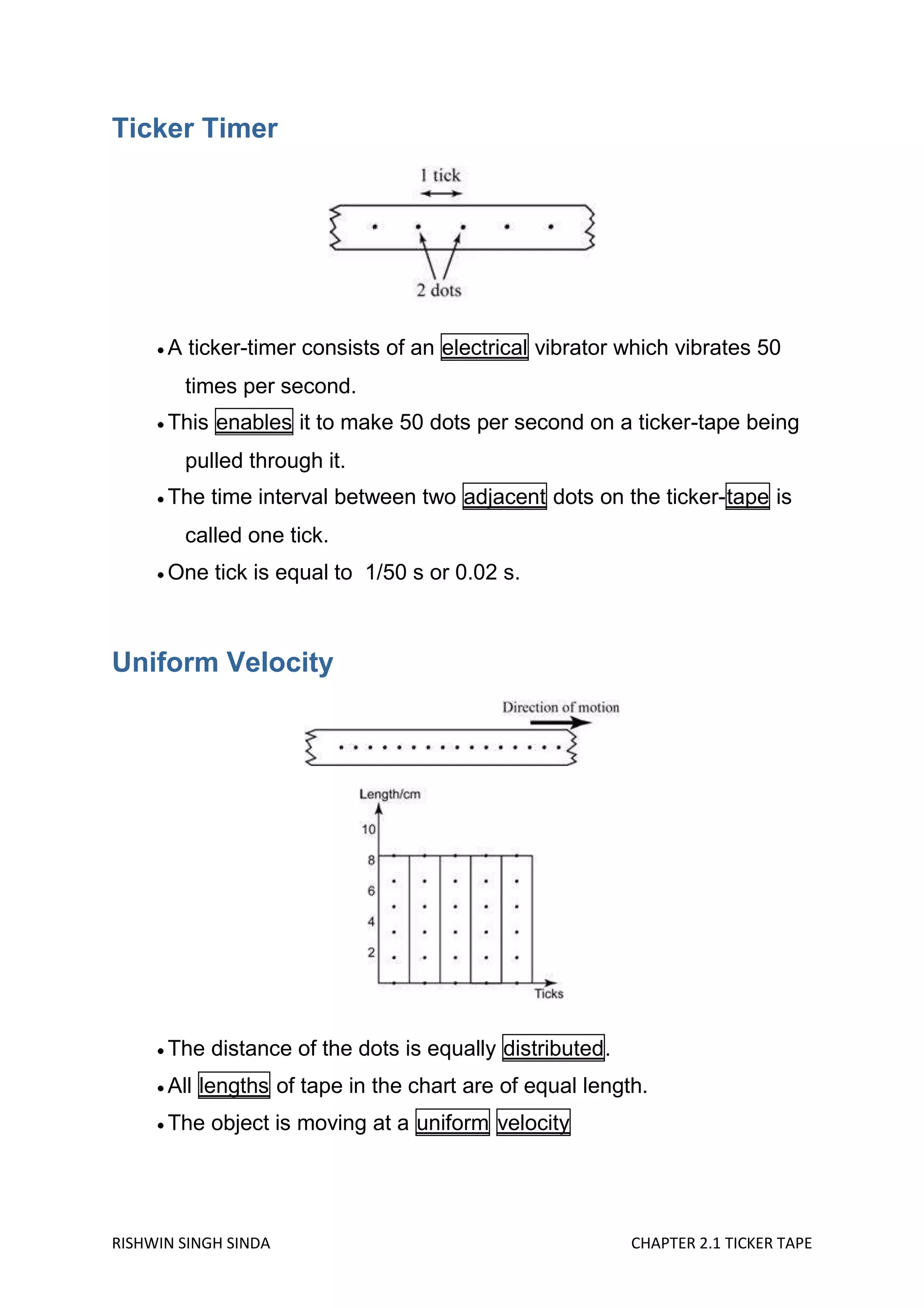 Chapter 2.1 ticker timer notes | DOCX