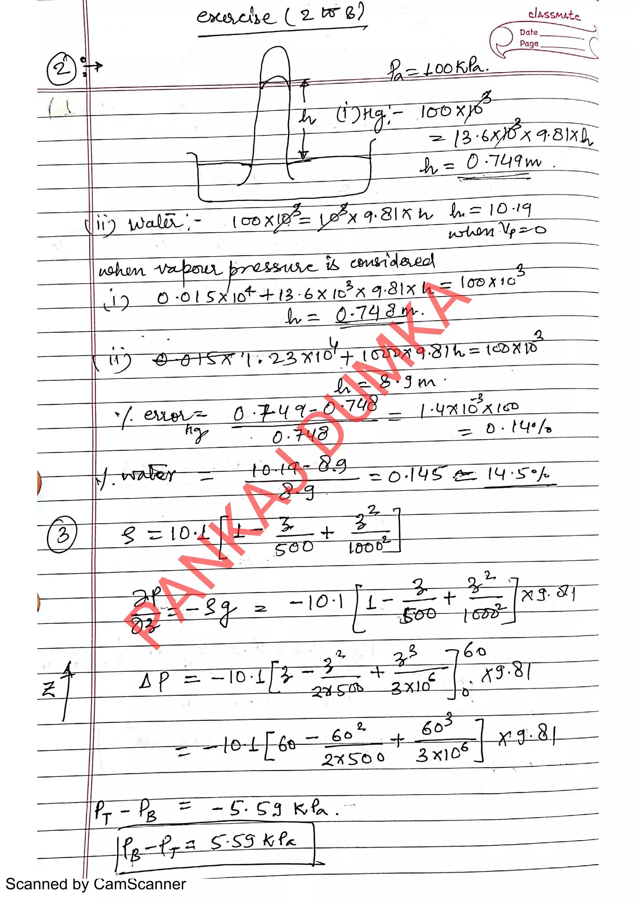solution of introductoin to fluid mechanics and machines(Prof. Som and Prof. Biswas) Chapter 2 | PDF
