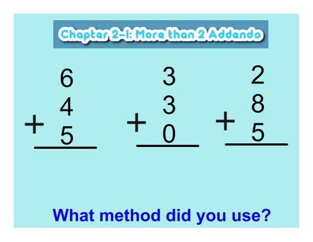 Chapter 2 1 more than two addends | PPT