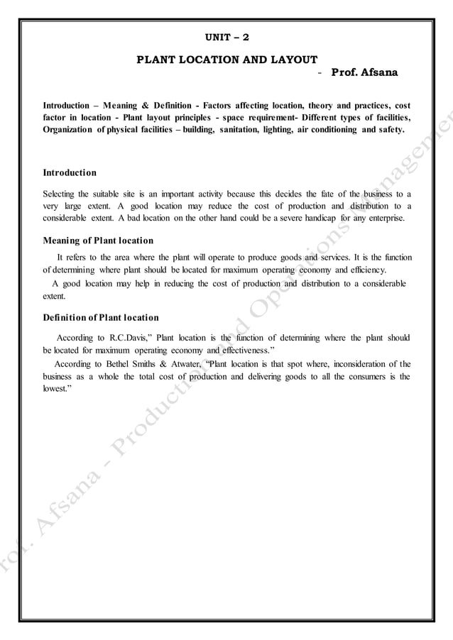 Plant Location and Layout | DOCX