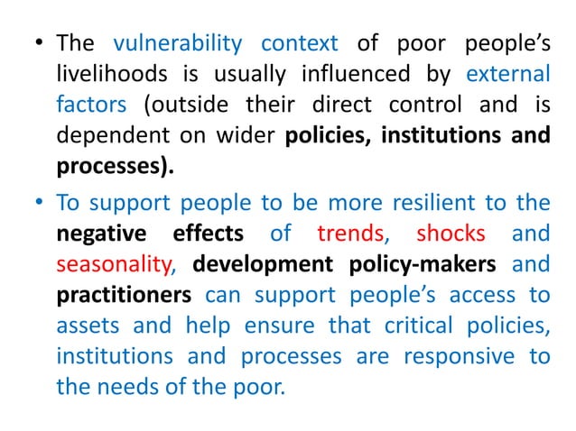 Sustainable Livelihood Framework Pptx Government Support And