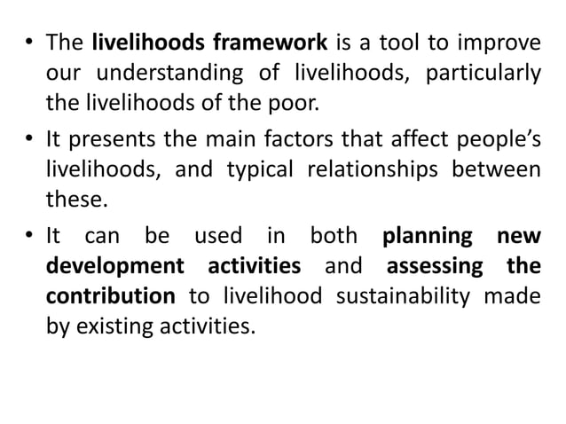Sustainable Livelihood Framework | PPTX | Government Support and ...