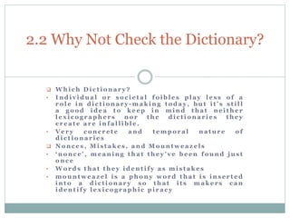 chapter 2. Words, Dictionaries and the mental lexicon (Morphology ...