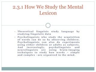 chapter 2. Words, Dictionaries and the mental lexicon (Morphology (Linguistics) | PPTX