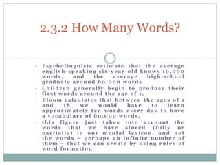 chapter 2. Words, Dictionaries and the mental lexicon (Morphology ...