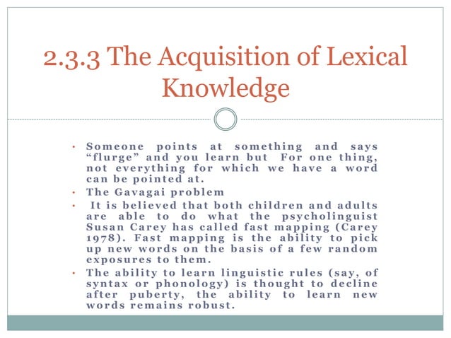 chapter 2. Words, Dictionaries and the mental lexicon (Morphology ...