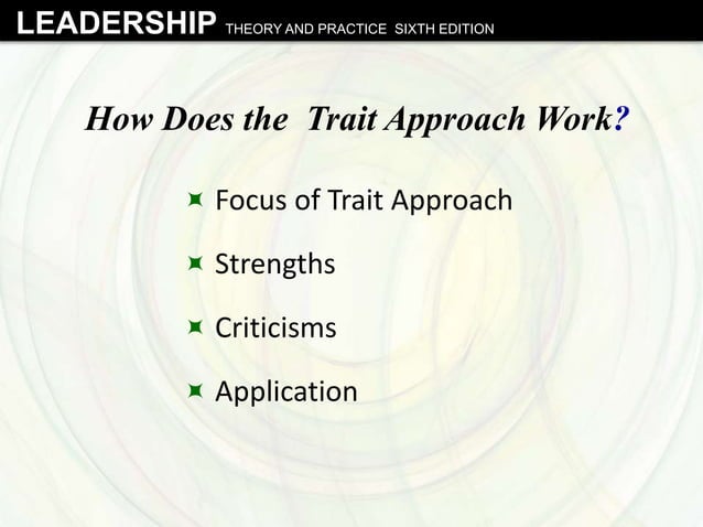 Trait Approach - Leadership theory and practice | PPT