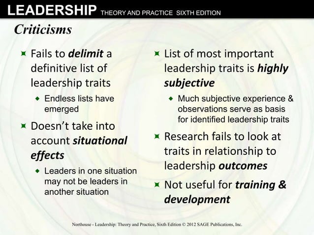 Trait Approach - Leadership theory and practice | PPT