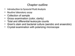 chapter 2 body fluid: synovial fluid analysis | PPTX