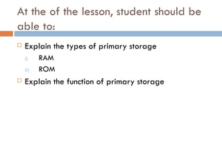 PRIMARY STORAGE | PPT