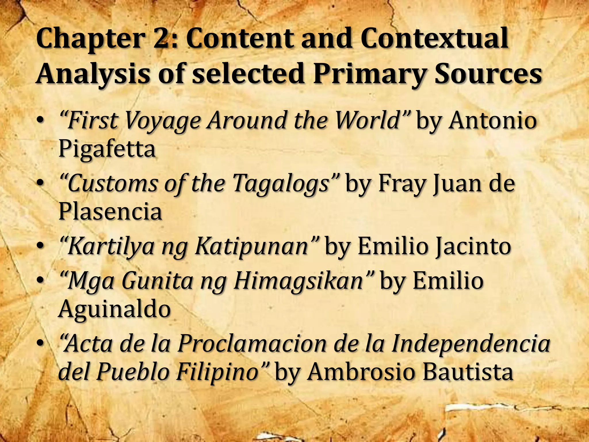 Readings in Philippine History Chapter 2: Content and Contextual ...
