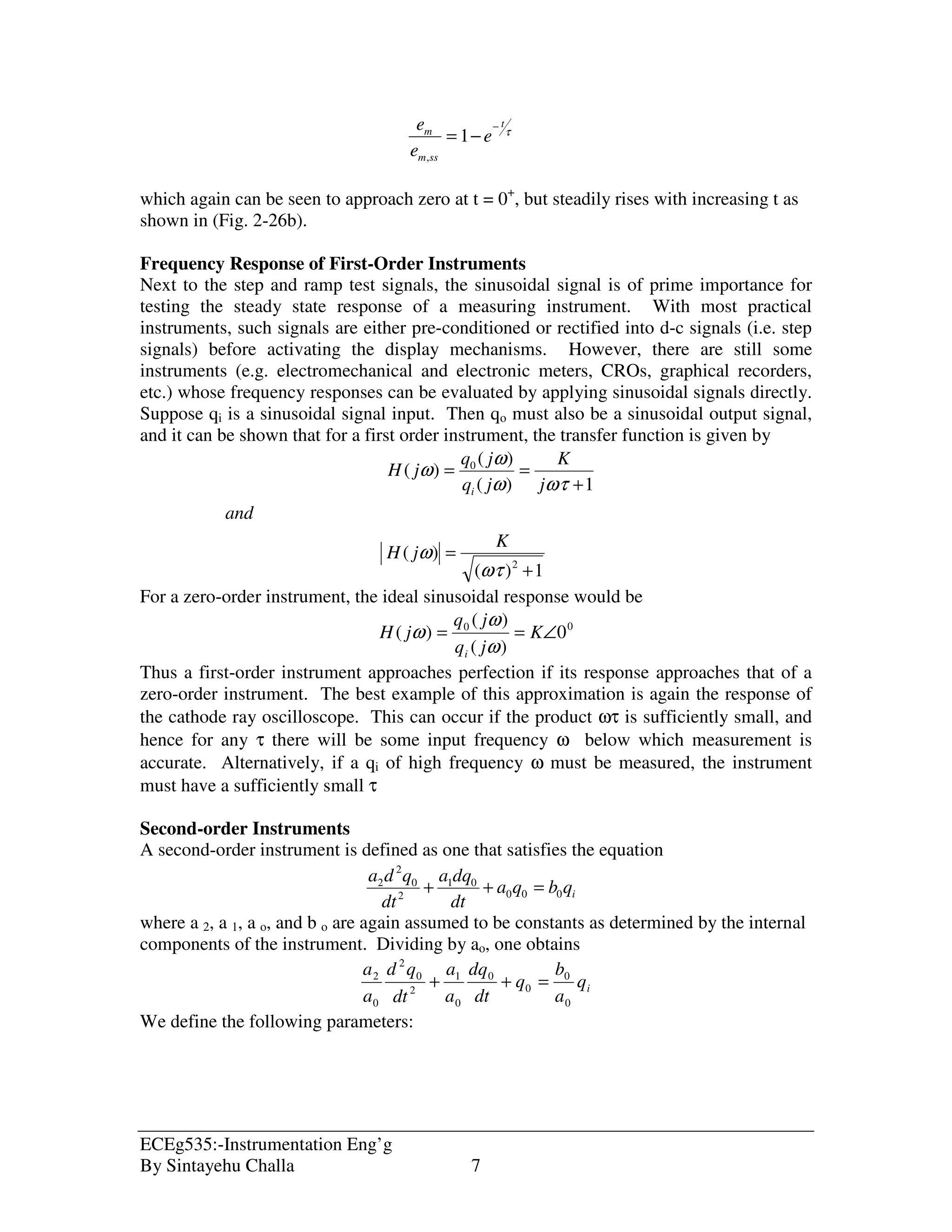 Chapter 2 dynamic characteristics of instruments | PDF