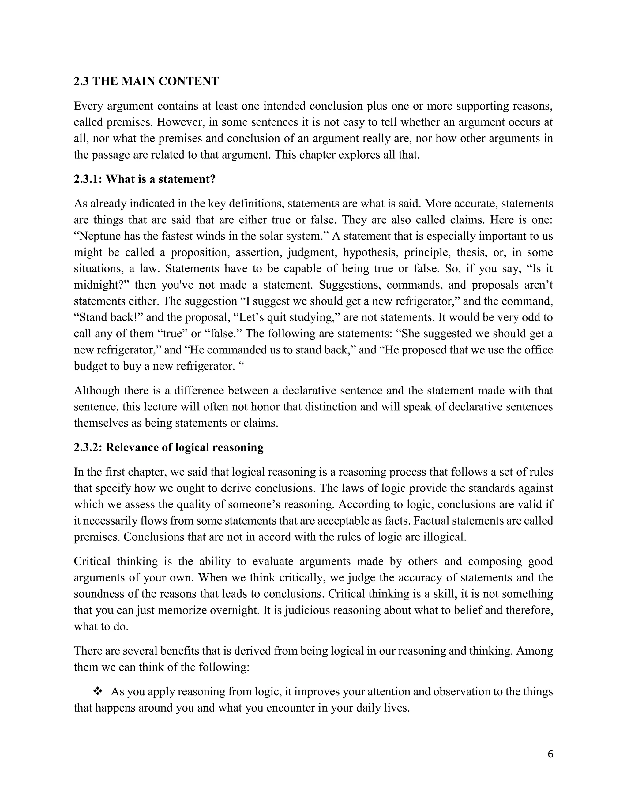 Logical Reasoning: relevance, obstacles and structure | PDF