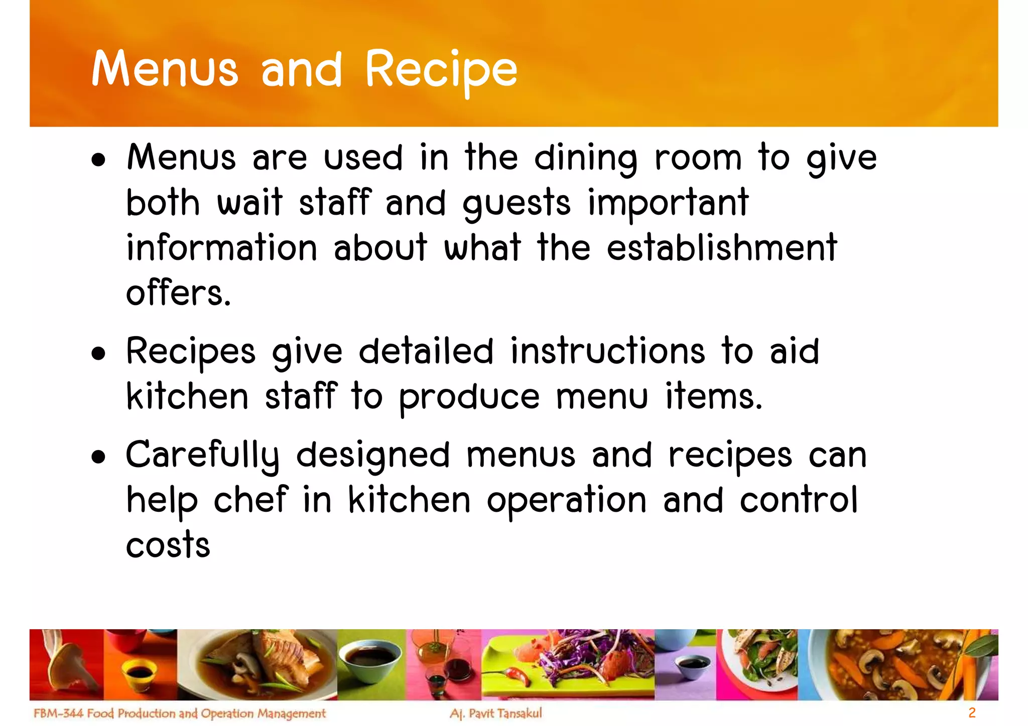 Chapter 2 Menus, Recipes and Calculation | PPT