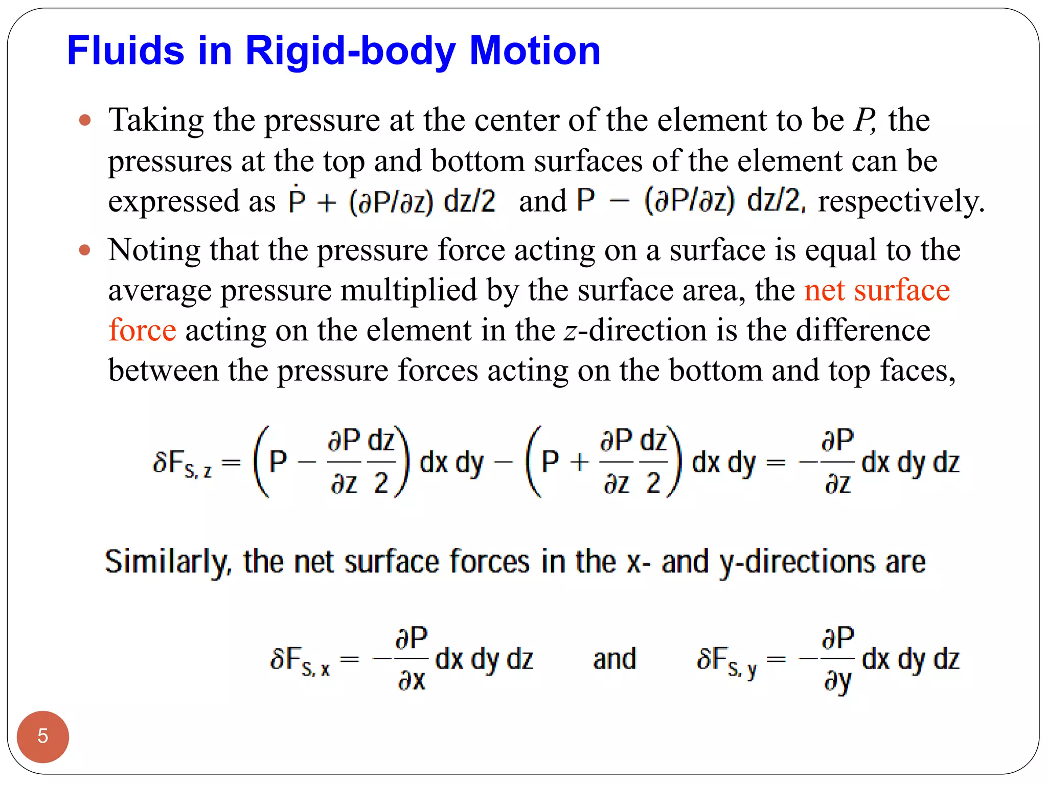 Fluid Mechanics Chapter 2 Part II. Fluids in rigid-body motion | PDF