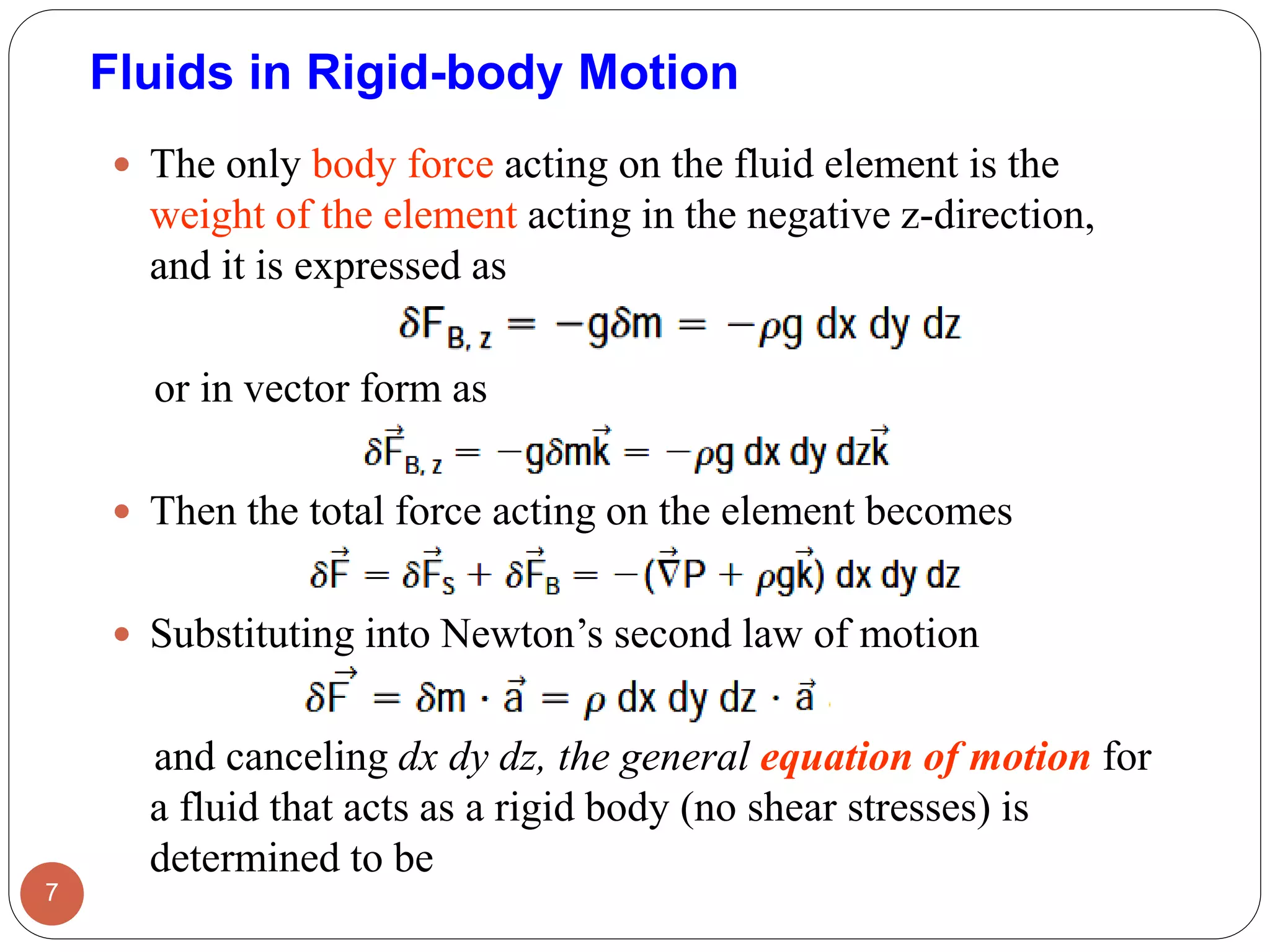 Fluid Mechanics Chapter 2 Part II. Fluids in rigid-body motion | PDF