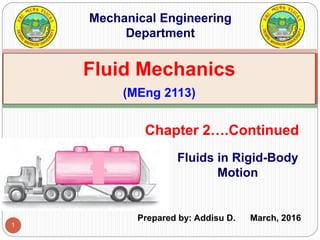 Fluid Mechanics Chapter 2 Part II. Fluids in rigid-body motion | PDF