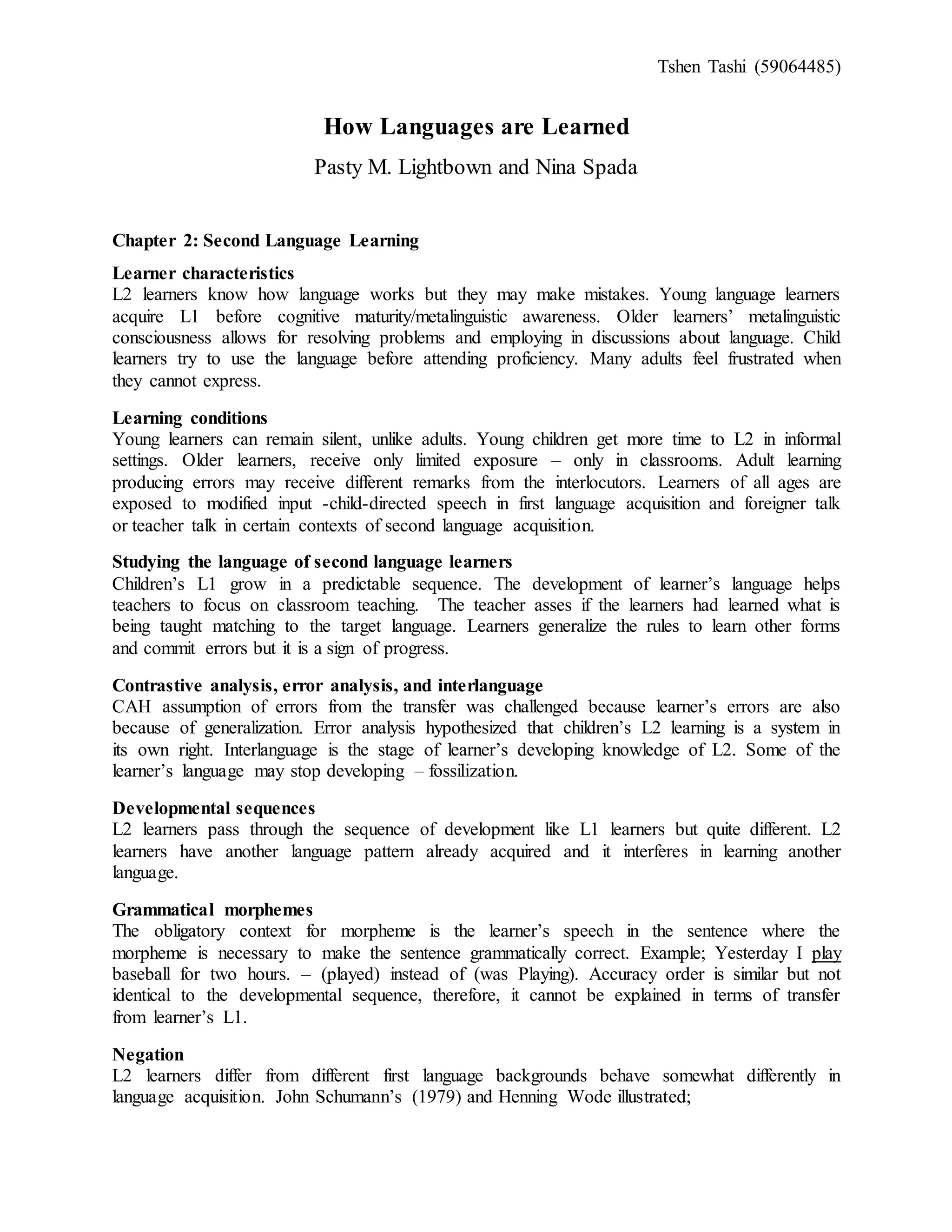 Chapter 2 second language learning | DOCX