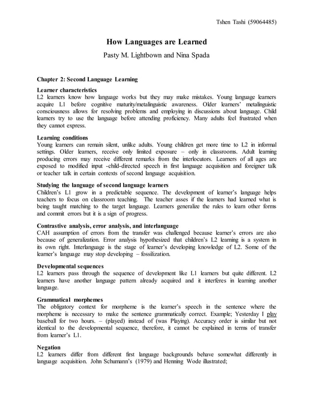 Chapter 2 second language learning | DOCX
