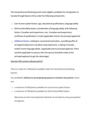 Maxwell's Canadian Migration Guide Chapter 2 CRS score | PDF