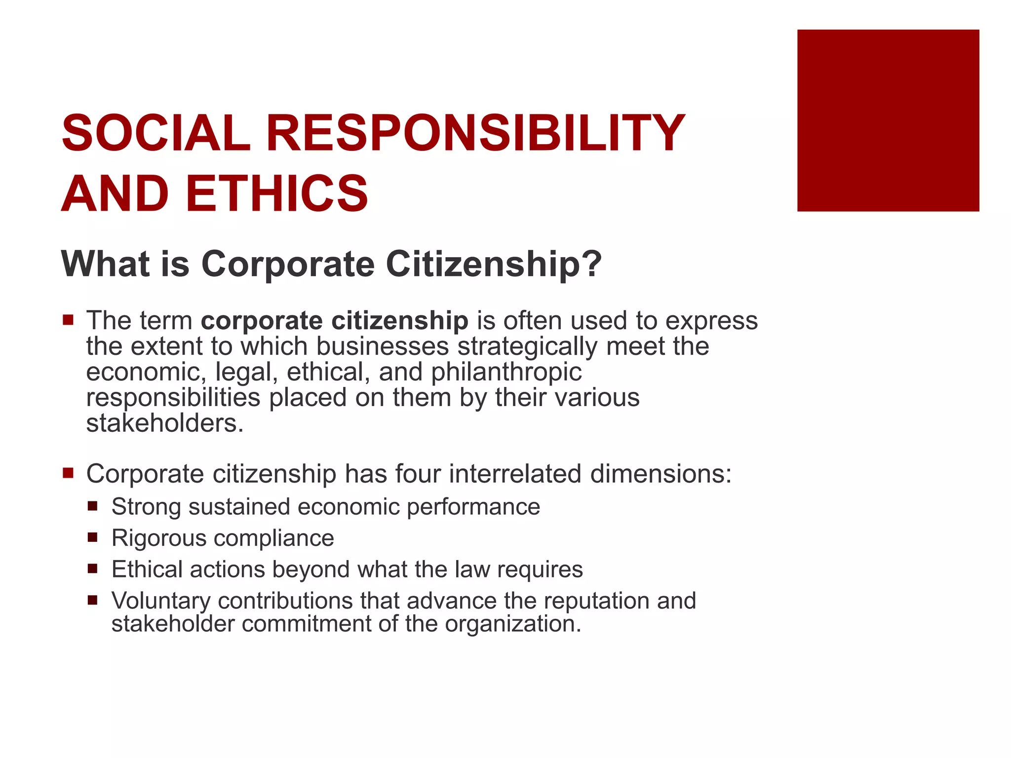 Chapter 2 Stakeholder Relationships, Social Responsibility, & Corporate ...