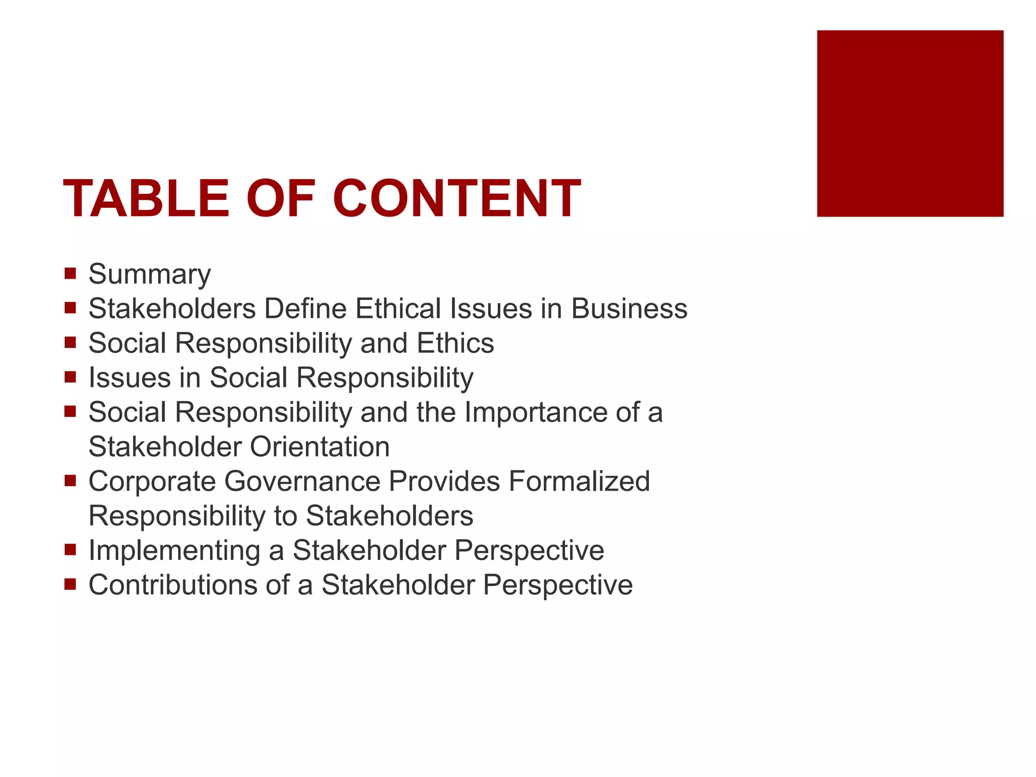 Chapter 2 Stakeholder Relationships, Social Responsibility, & Corporate Governance | PPTX