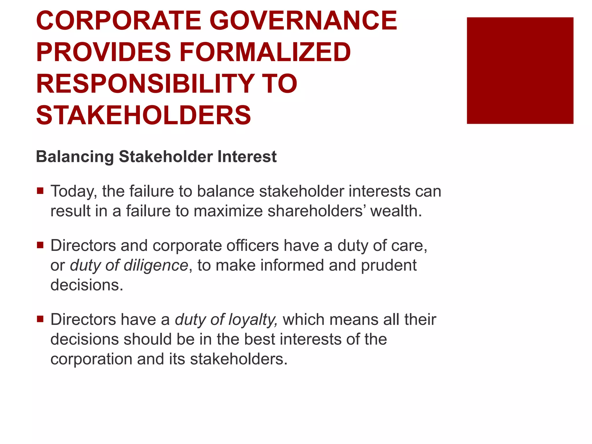 Chapter 2 Stakeholder Relationships, Social Responsibility, & Corporate ...