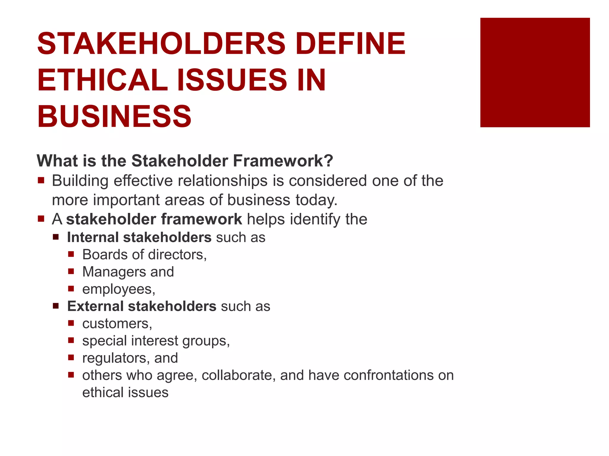 Chapter 2 Stakeholder Relationships, Social Responsibility, & Corporate ...
