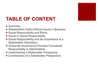 Chapter 2 Stakeholder Relationships, Social Responsibility, & Corporate ...