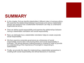 Chapter 2 Stakeholder Relationships, Social Responsibility, & Corporate ...
